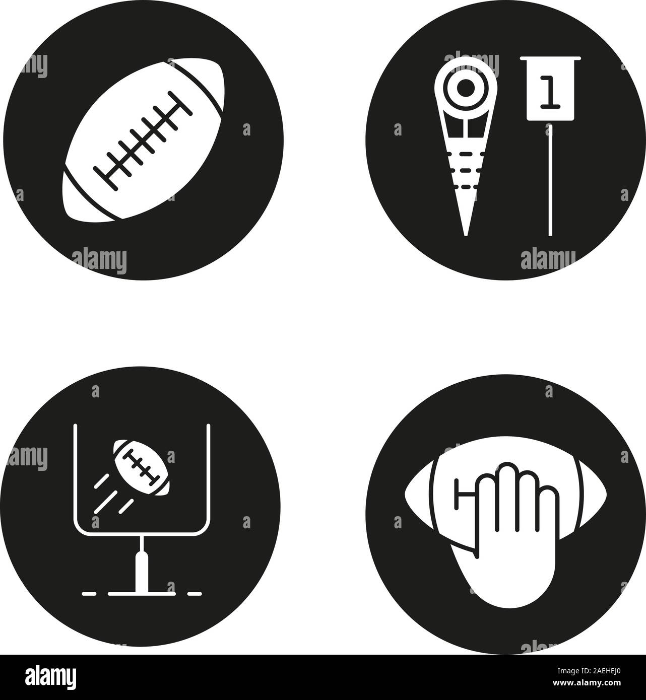American football icons set. Hand holding rugby ball, goal sign ...