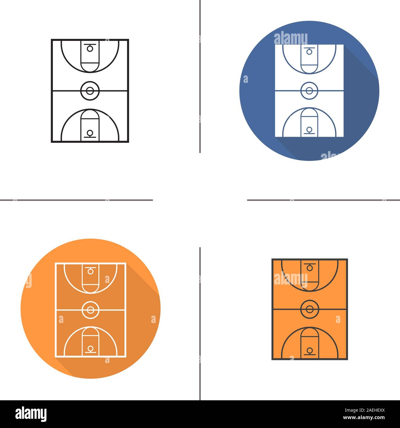 Basketball court icon. Flat design, linear and color styles. Isolated ...