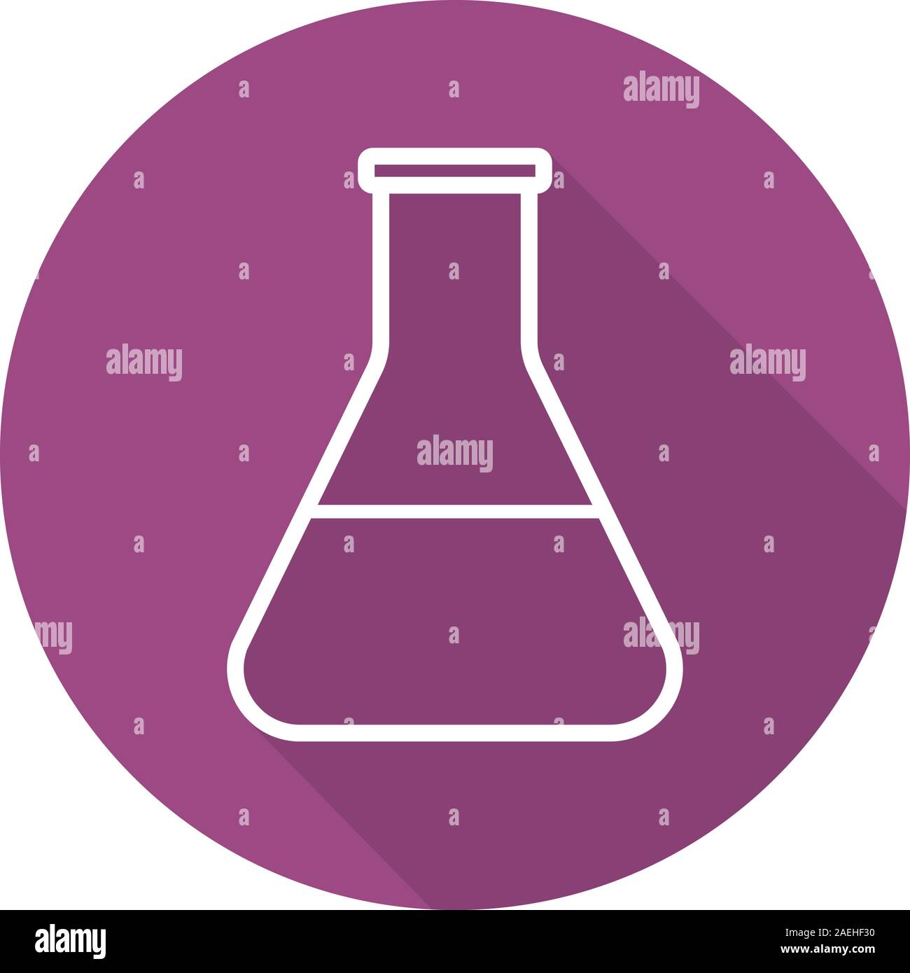 Lab beaker flat linear long shadow icon. Flask with liquid. Vector line ...