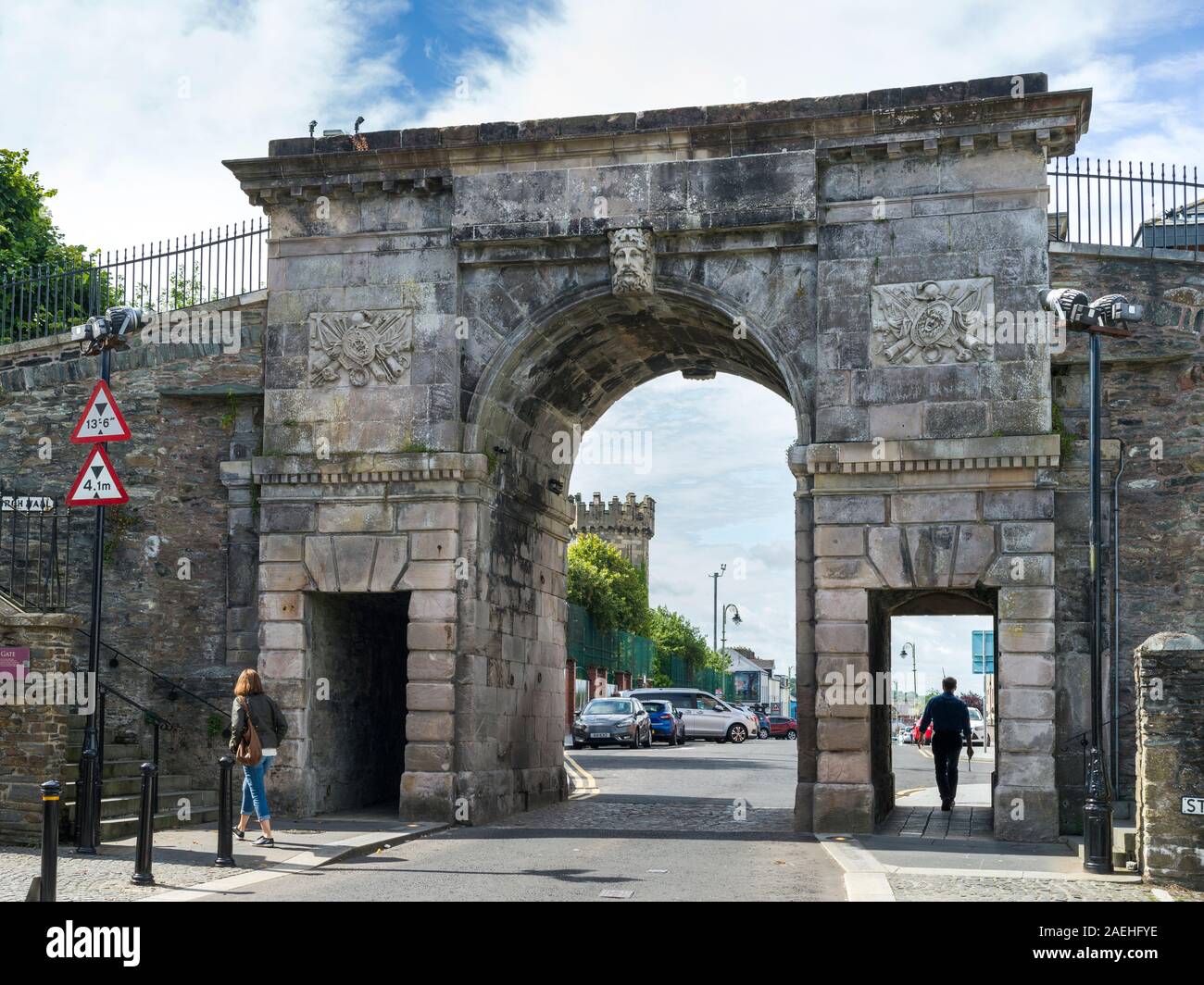 Road passing through arch, Bishops Gate, Derry City Walls, Londonderry ...