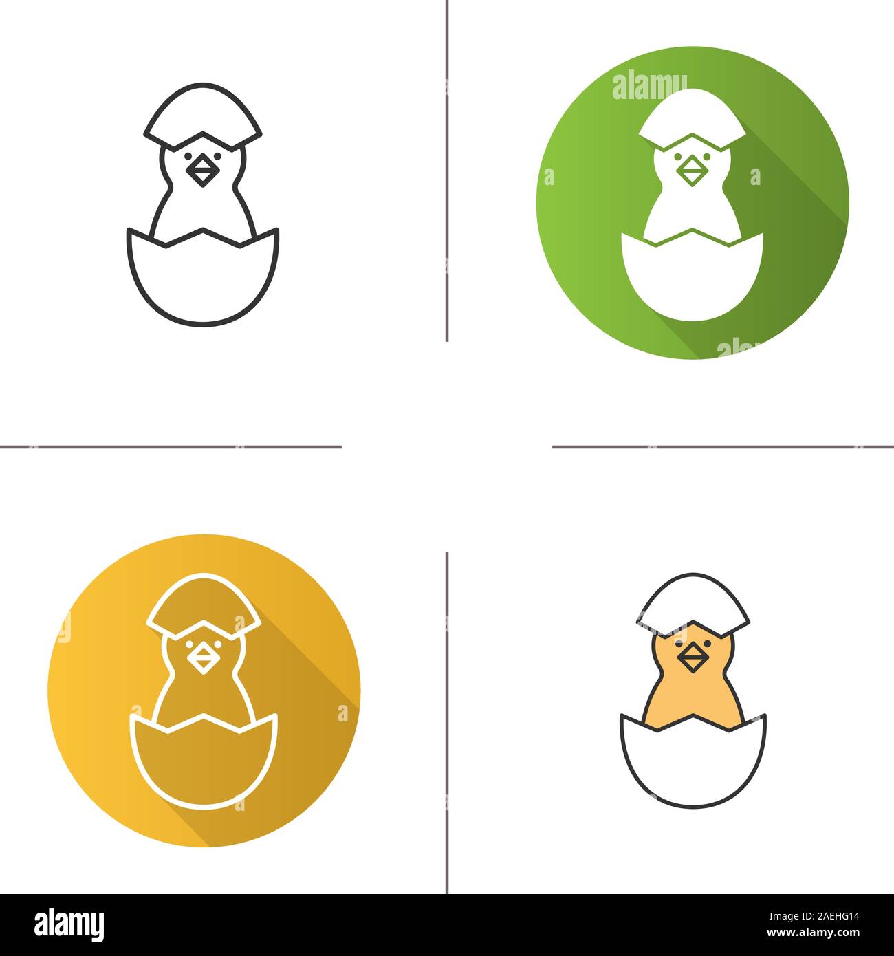Newborn chicken icon. Flat design, linear and color styles. Nestling in ...