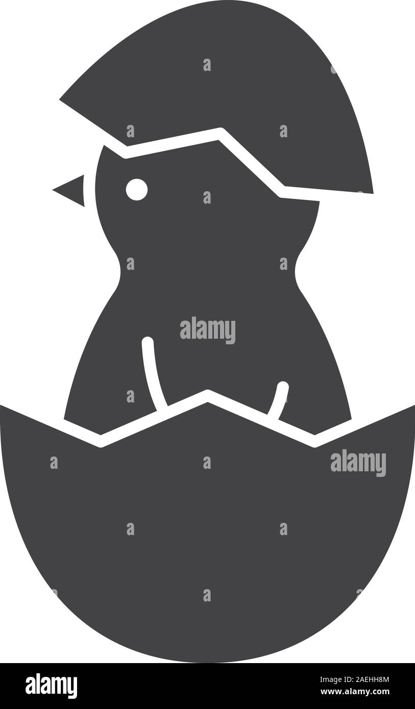 Newborn chicken glyph icon. Silhouette symbol. Nestling in egg shell ...
