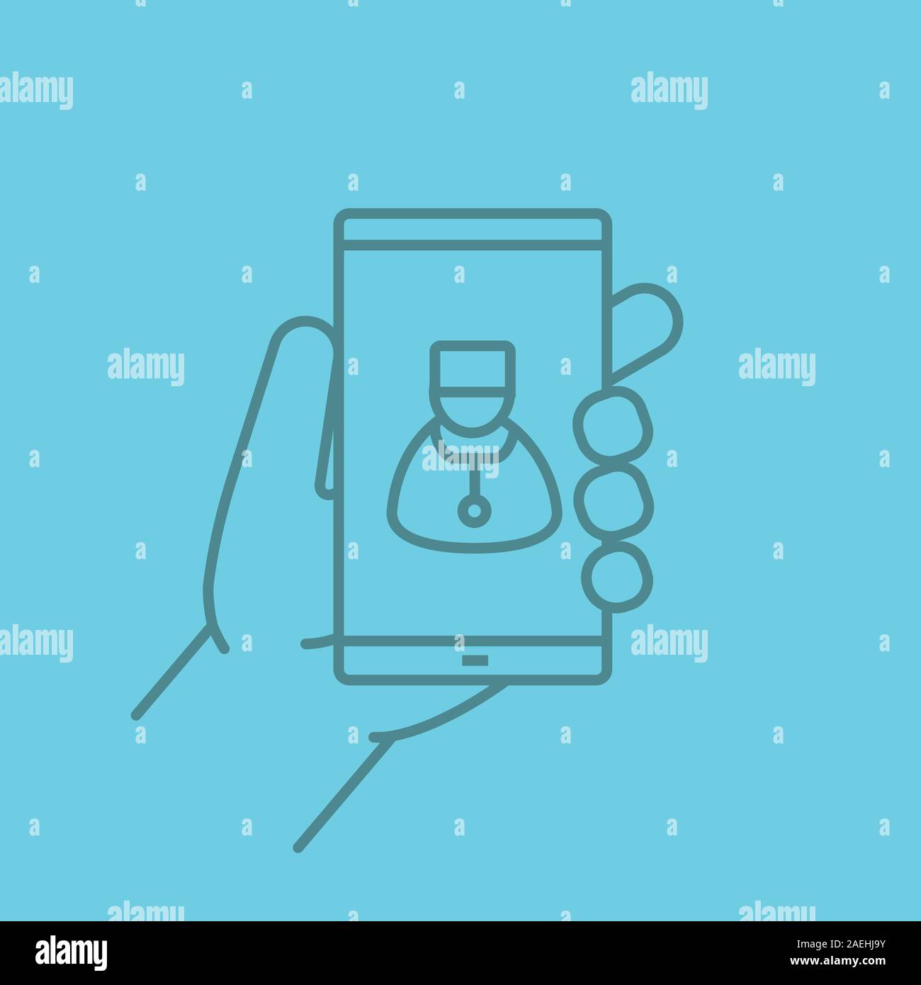 Family doctor. Hand holding smartphone color linear icon. Smart phone ...