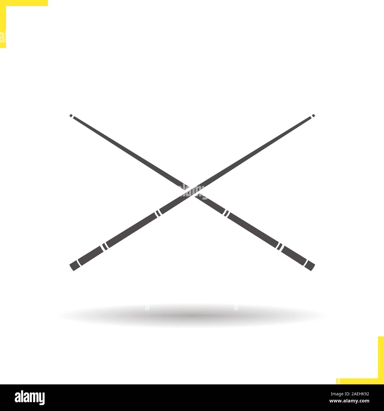 Crossed billiard cues glyph icon. Drop shadow silhouette symbol ...