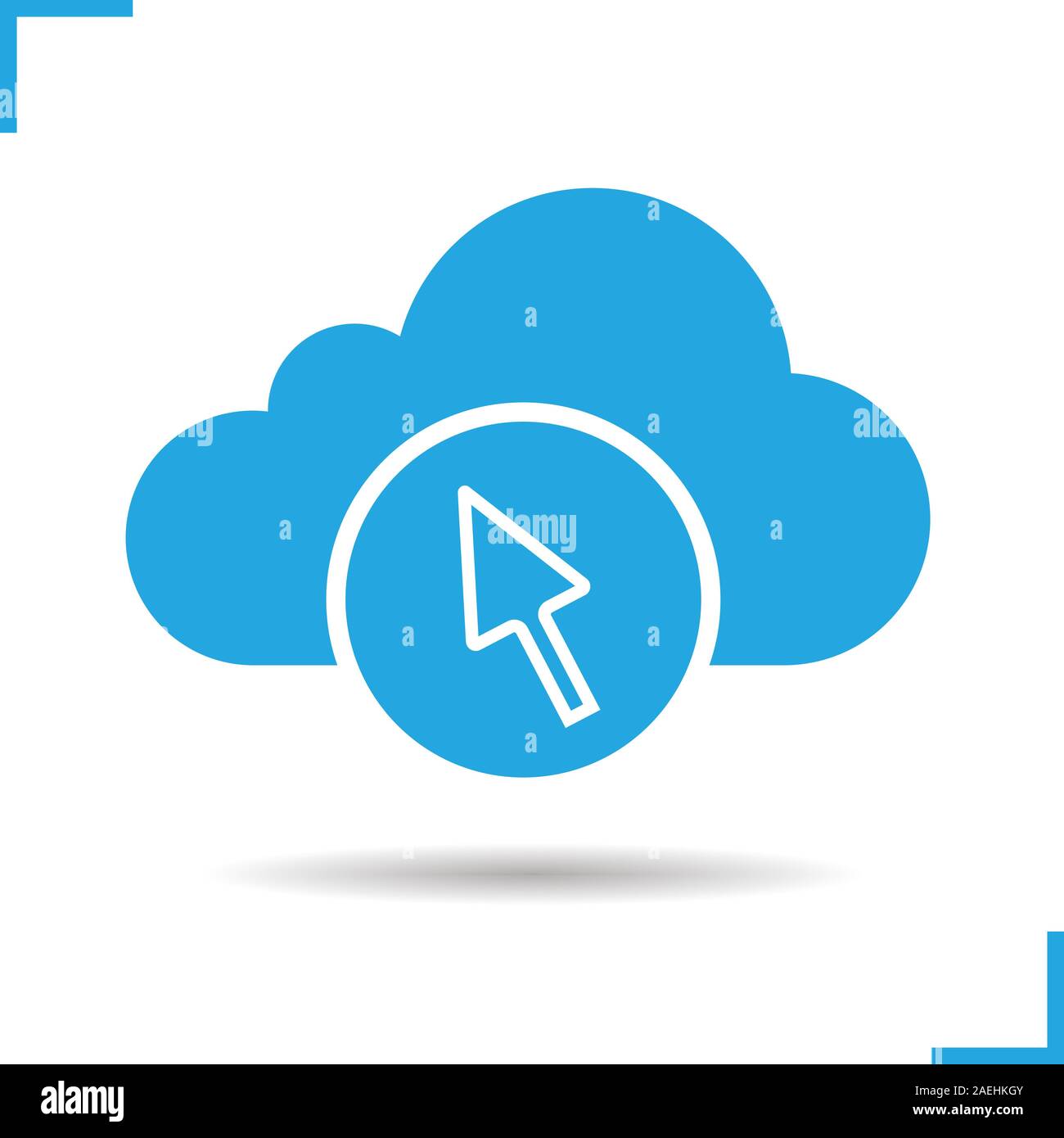 Cloud storage access glyph icon. Computer mouse cursor. Drop shadow silhouette symbol. Cloud ...