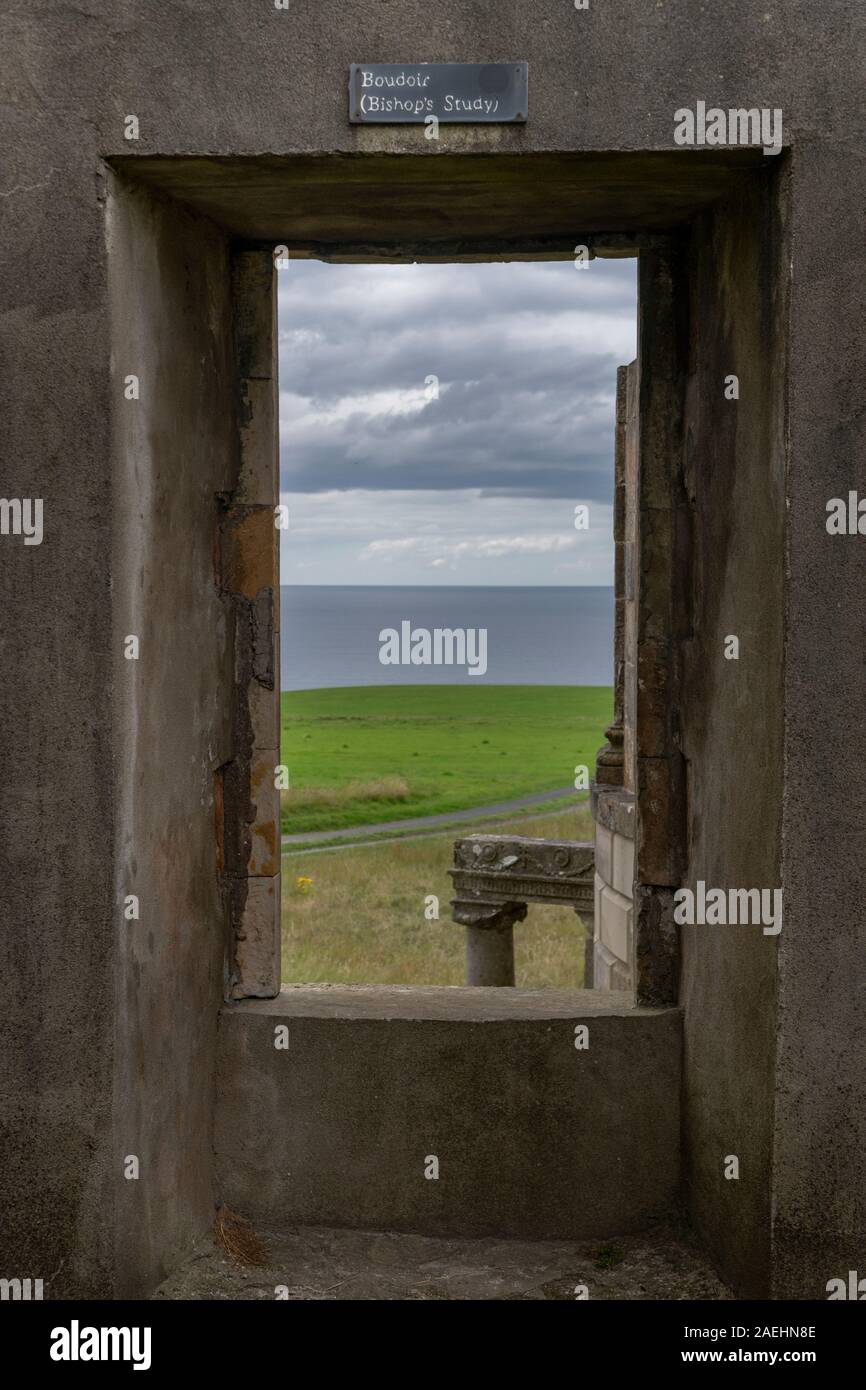Clouds over ocean seen from the window of a medieval castle, Downhill ...