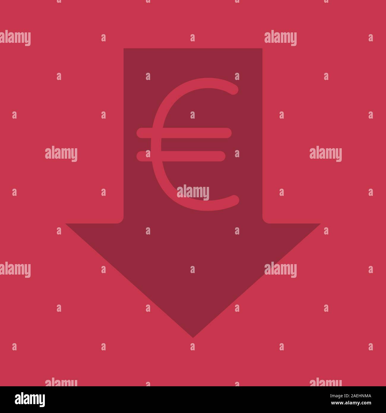 Euro rate falling glyph color icon. Silhouette symbol. European Union ...