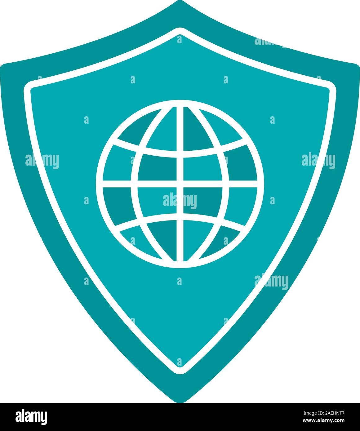 Network security glyph color icon. Protection shield with globe model ...