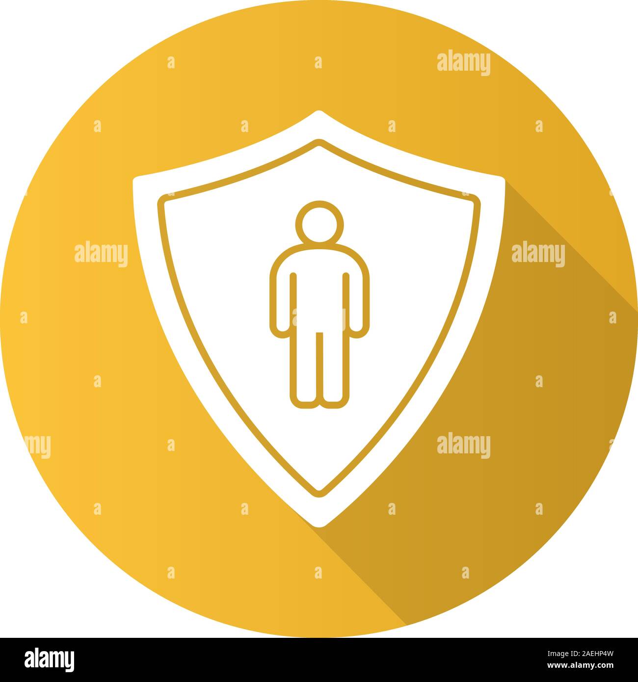 Bodyguard flat linear long shadow icon. Man inside protection shield ...