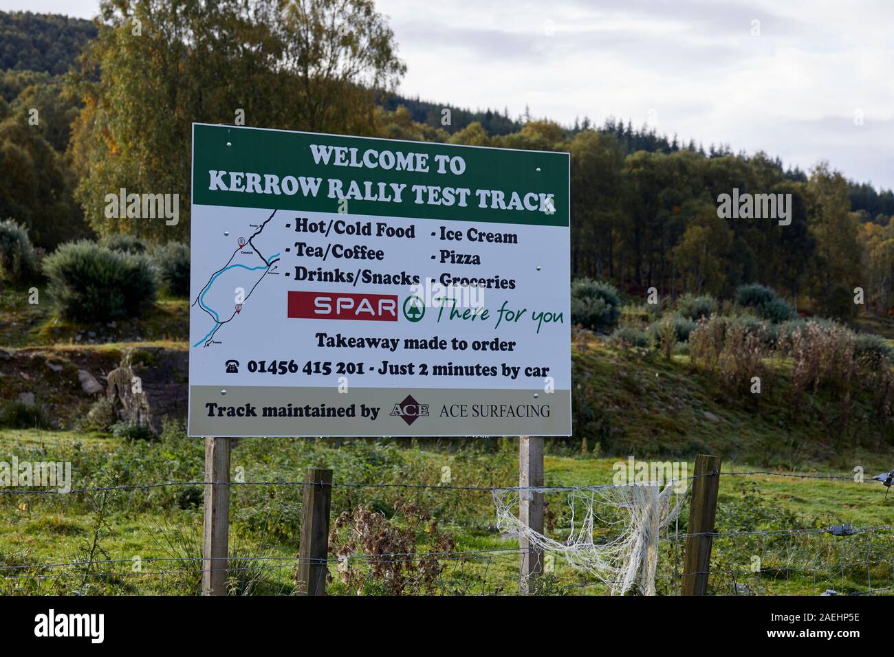 Welcome sign for the Kerrow Rally Test Track. Cannich. 27/09/19 Stock ...
