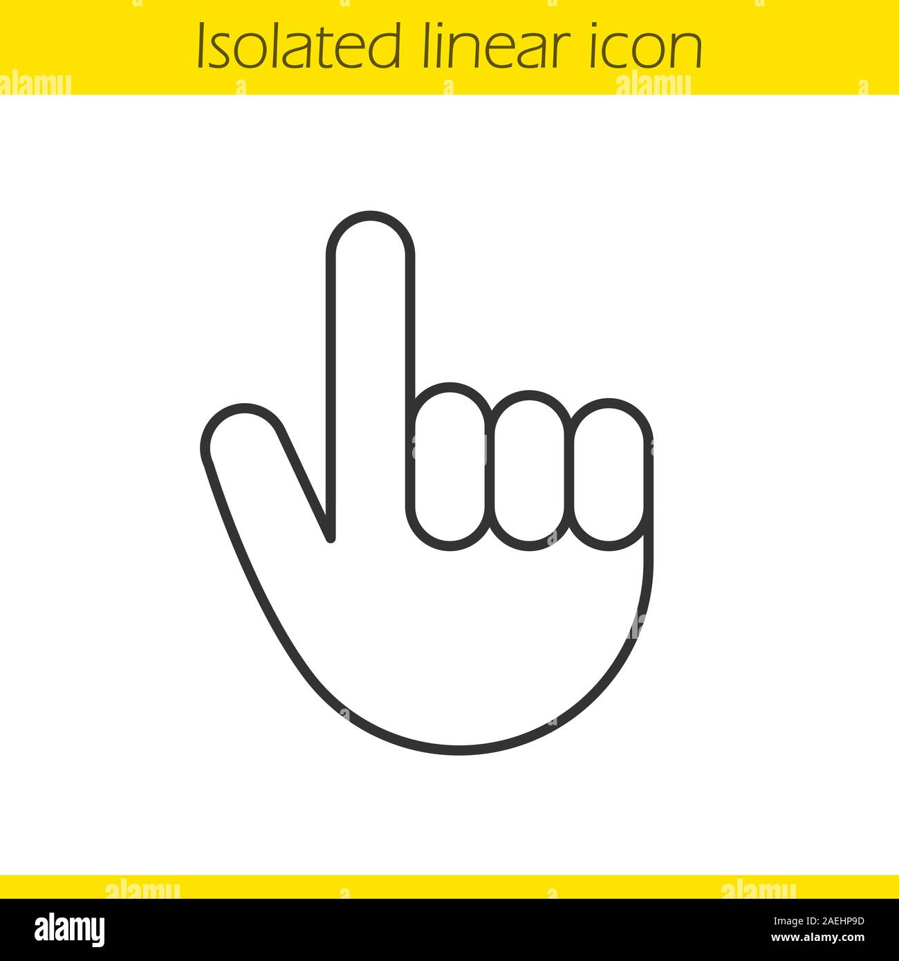 Attention hand gesture linear icon. Thin line illustration. Point up ...