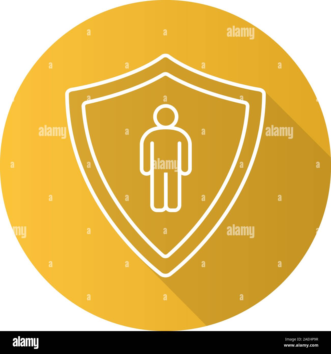Bodyguard flat linear long shadow icon. Man inside protection shield ...