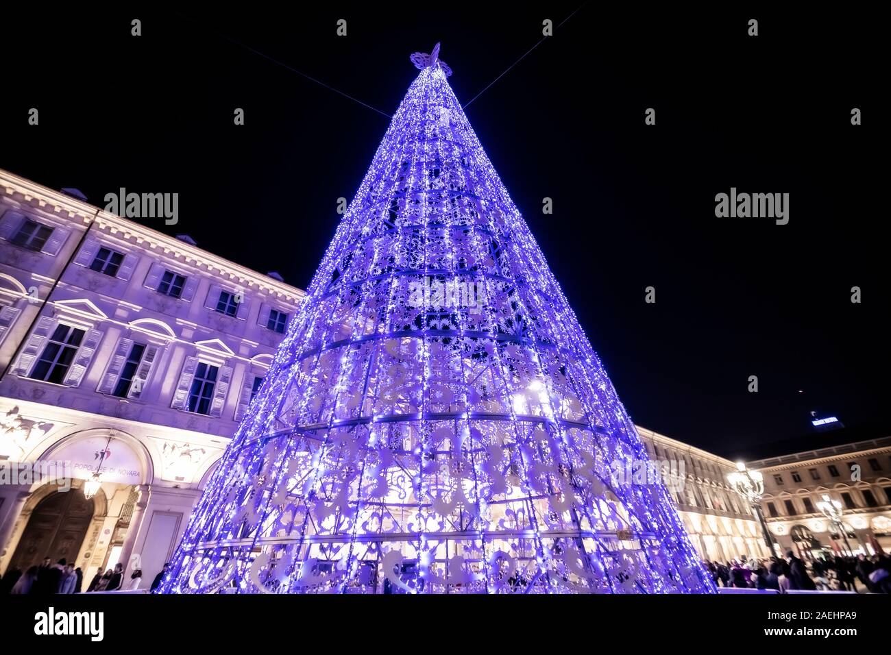Italy Piedmont Turin - Piazza San Carlo - Lighting Christmas Tree Stock ...