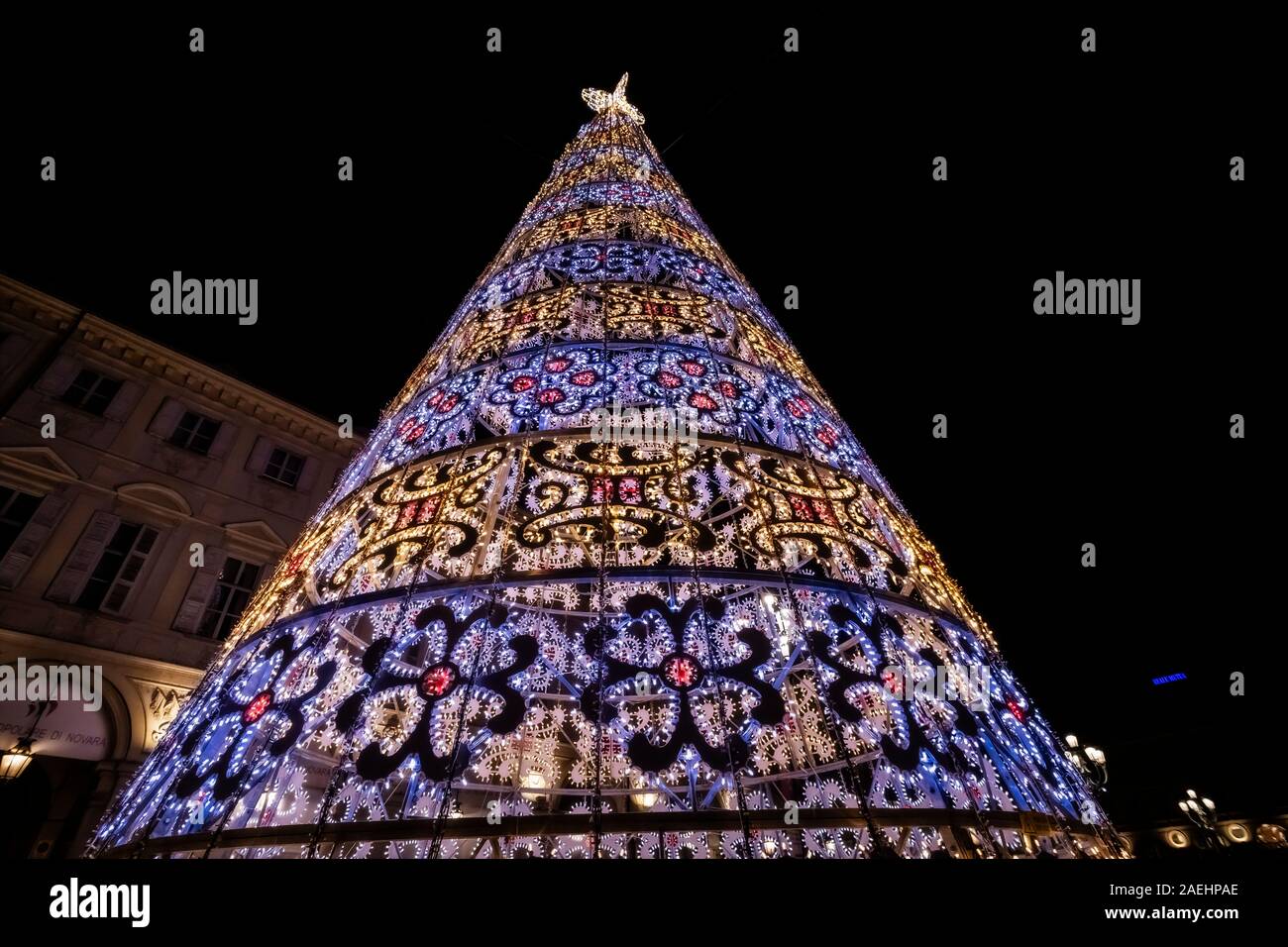 Italy Piedmont Turin - Piazza San Carlo - Lighting Christmas Tree Stock ...