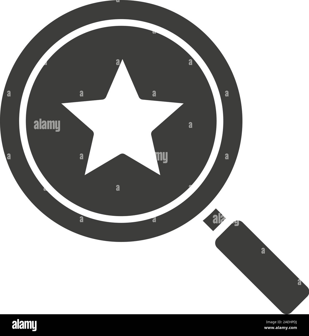 Magnifying glass with star glyph icon. Silhouette symbol. Negative ...