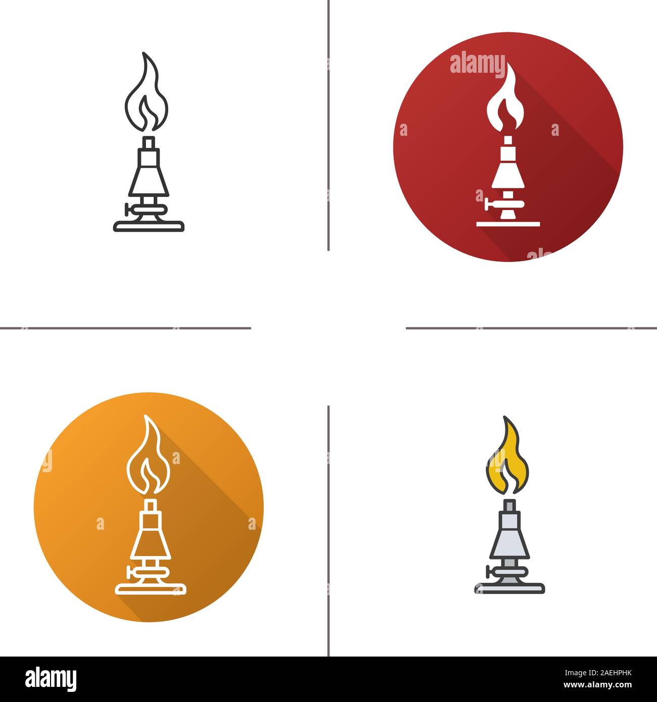 Chemical lab burner icon. Flat design, linear and color styles ...
