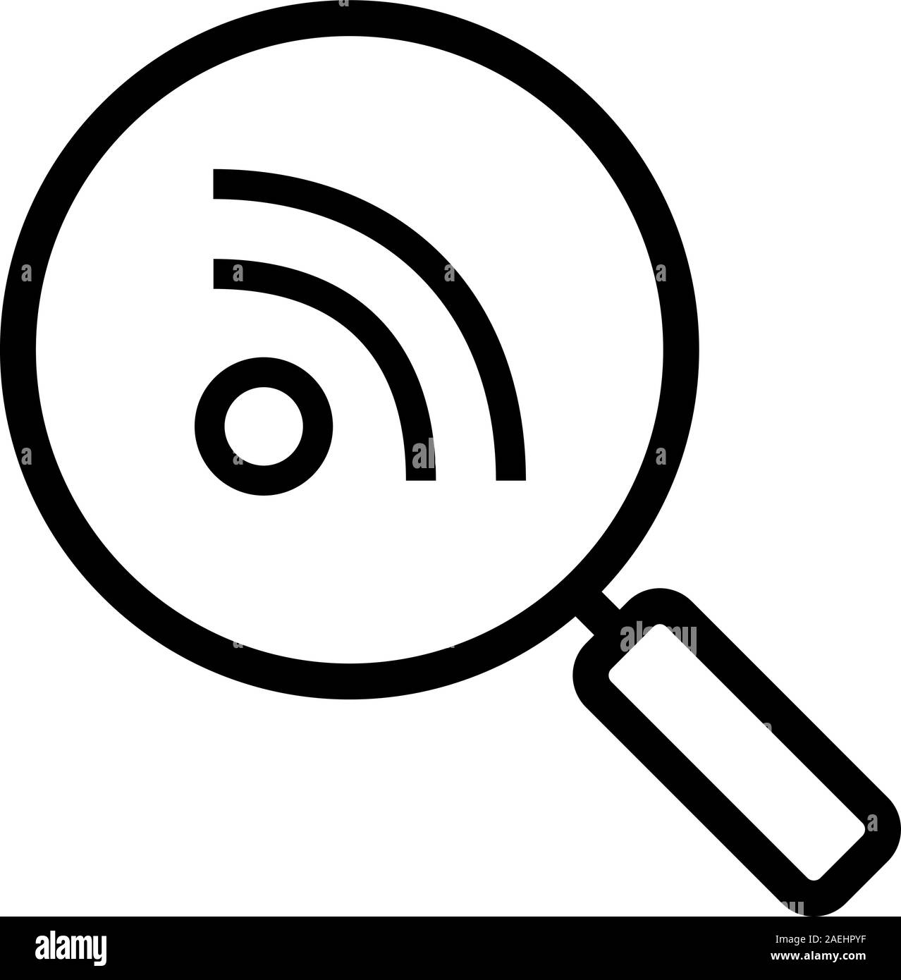 Rss feed search linear icon. Thin line illustration. Magnifying glass ...