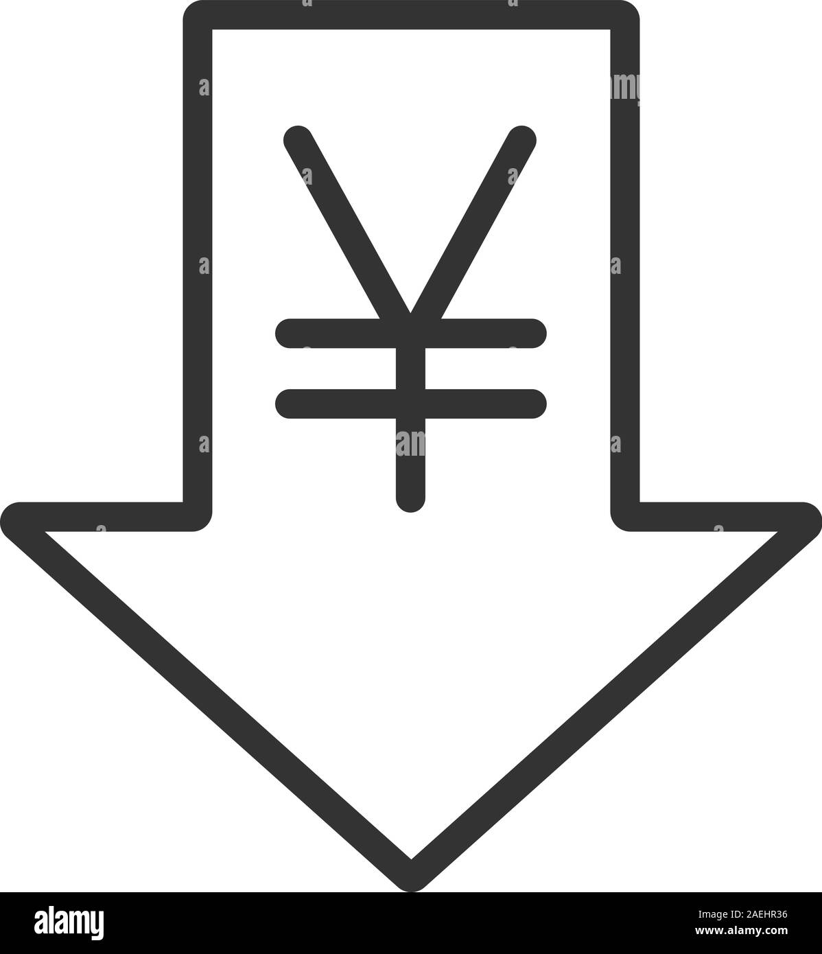 Yen rate falling linear icon. Thin line illustration. China and Japan ...