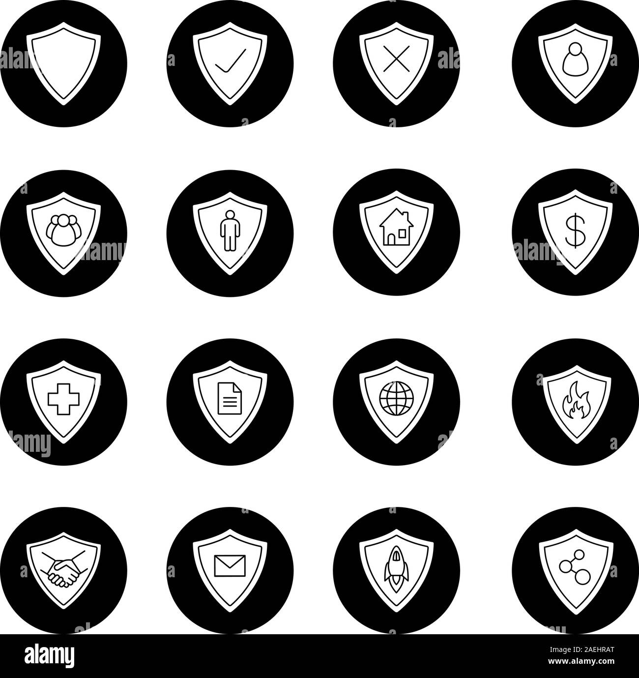 Protection shields icons set. Email, people, house, internet network ...