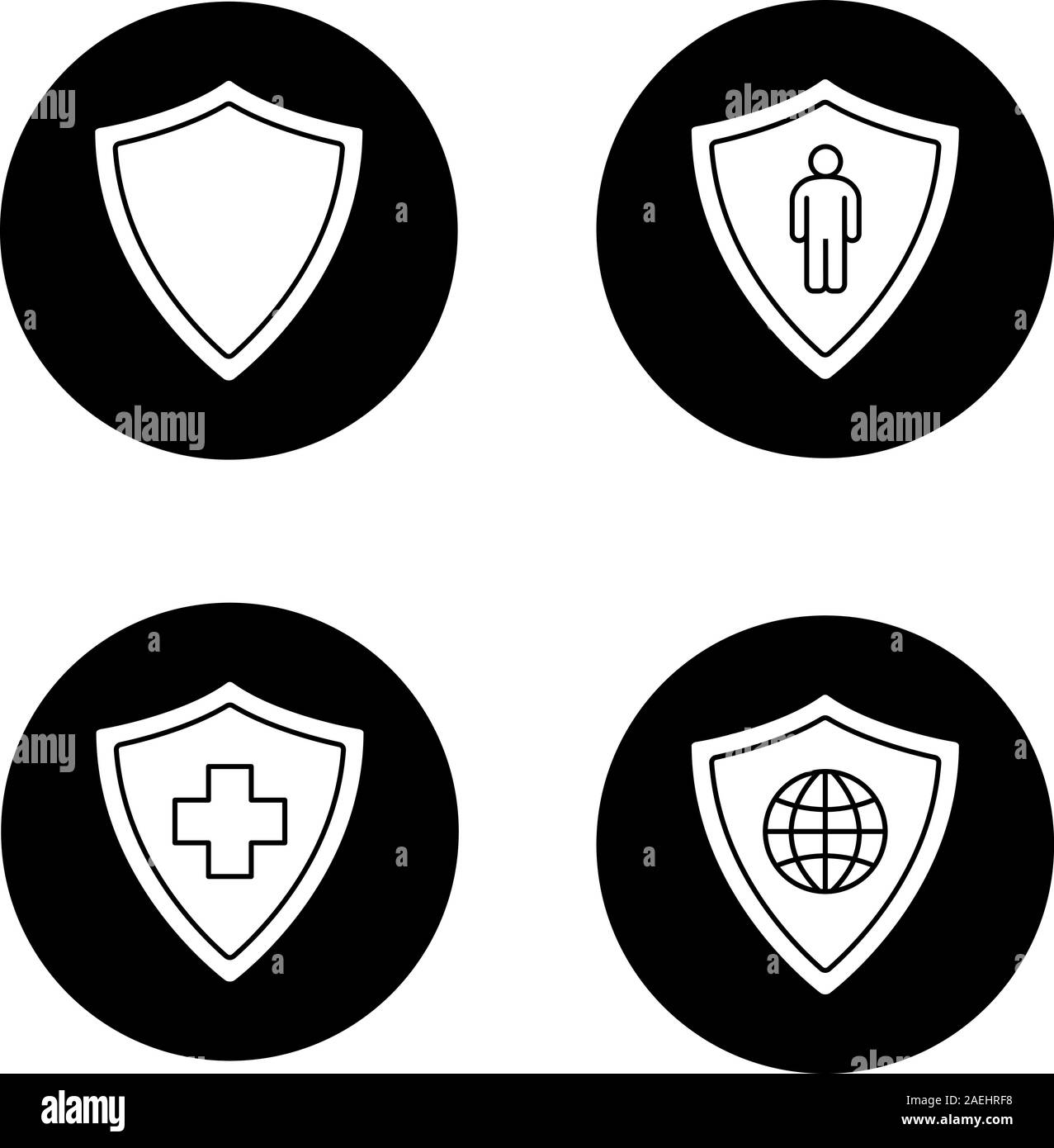 Protection Shields Icons Set Medical Insurance Bodyguard Network