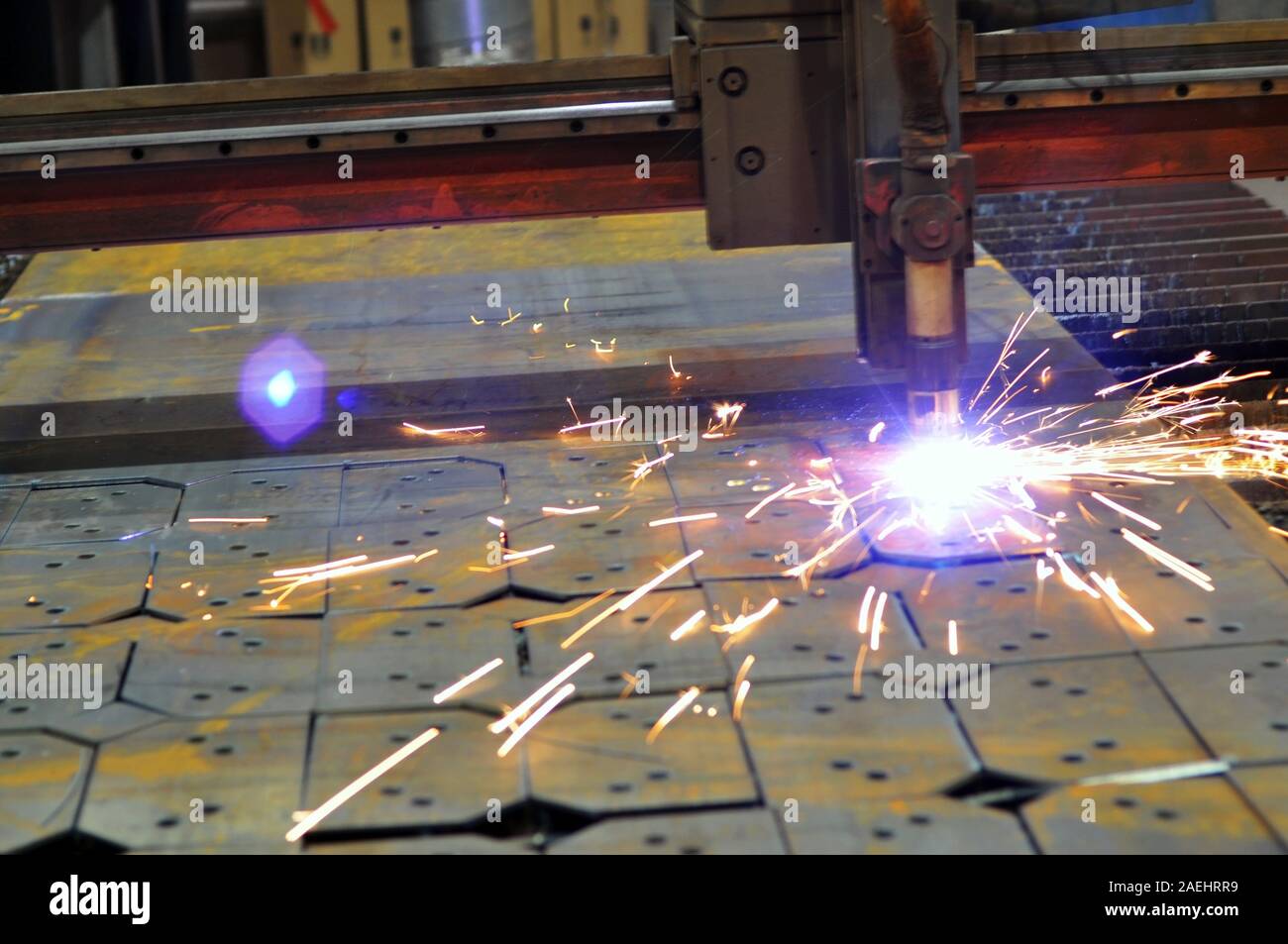 Metal cutting. The process of cutting metal using plasma cutting ...