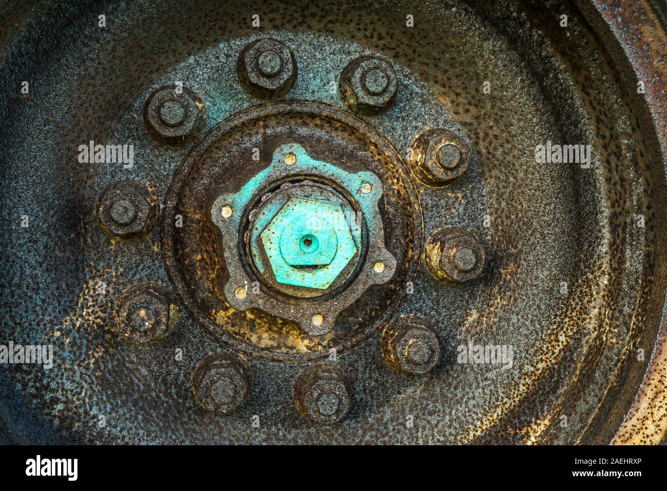 Detail of a weathered wheel hub Stock Photo - Alamy