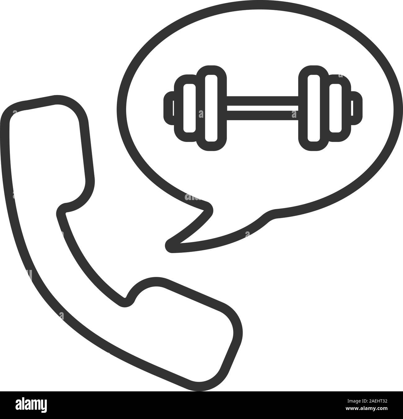 Phone call to gym linear icon. Thin line illustration. Personal trainer ...