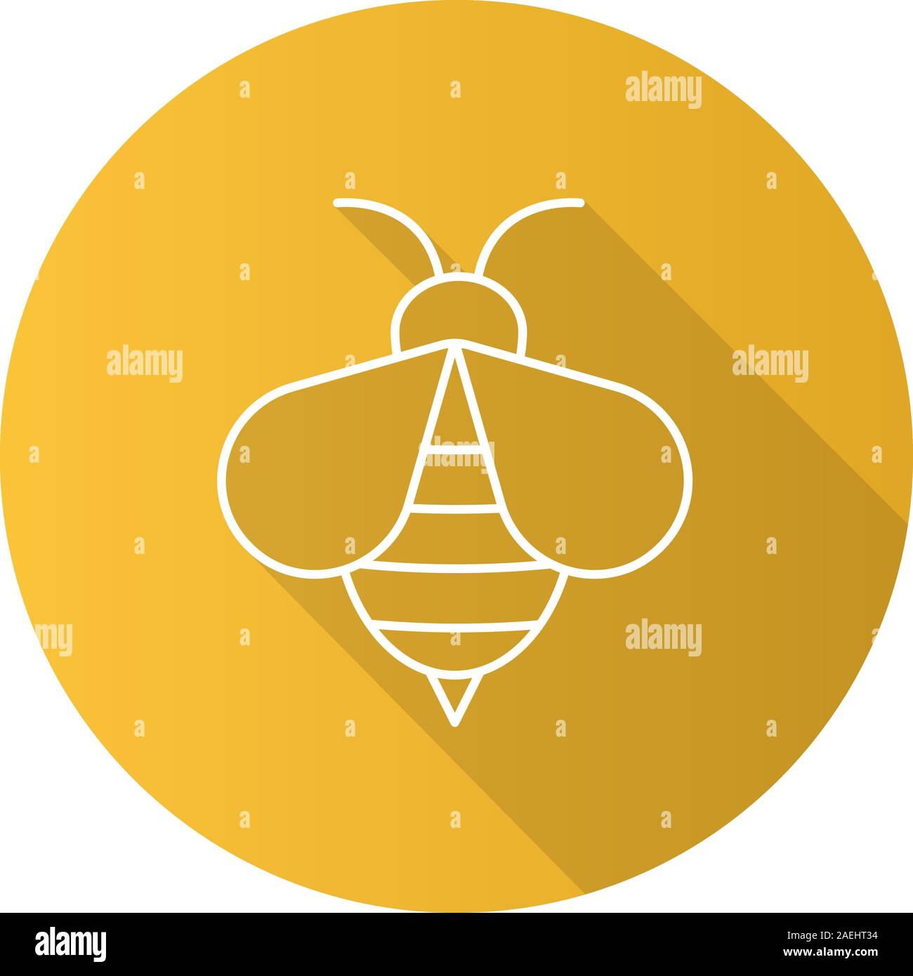 Honey bee flat linear long shadow icon. Wasp. Apiary sign. Vector line ...