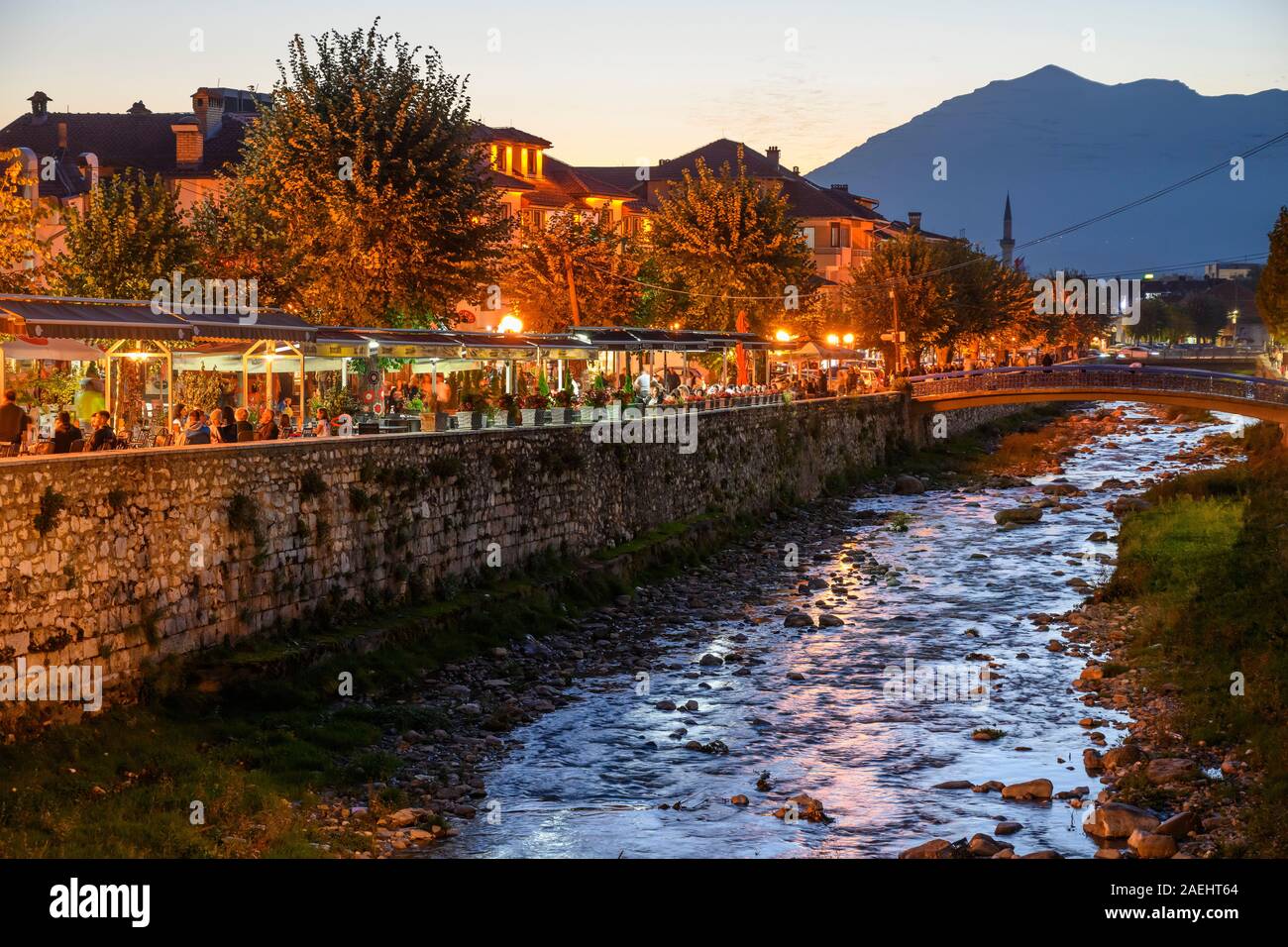 Cafes and restaurants by the side e of the Bistrica River in The old ...