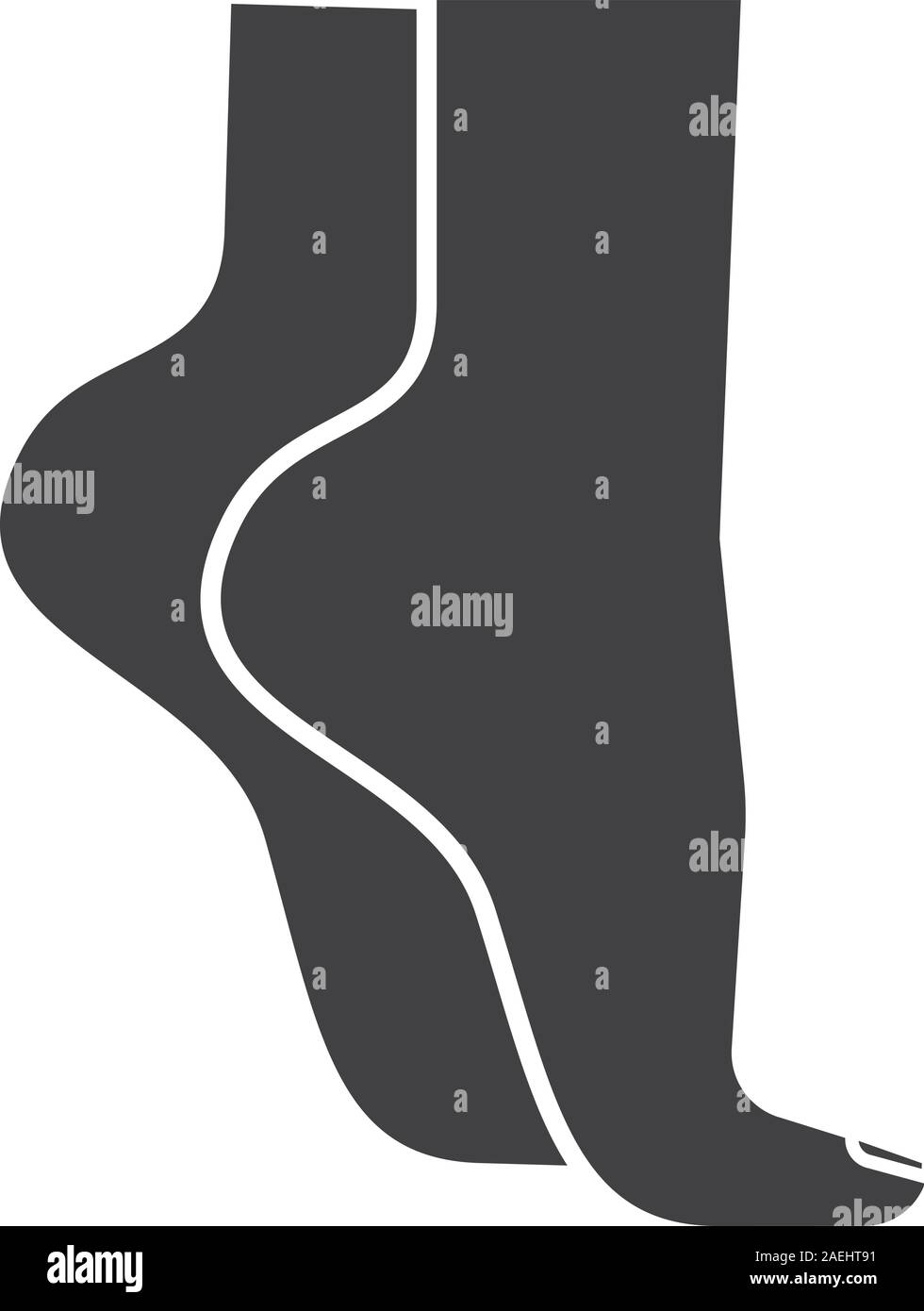 Woman's feet standing on tiptoe glyph icon. Silhouette symbol. Negative ...