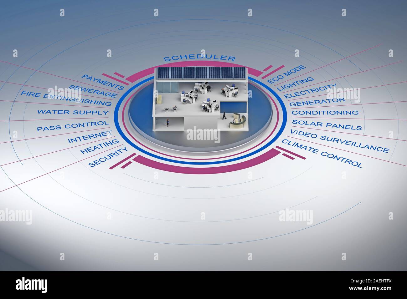modern smart office with infographics. 3d rendering Stock Photo - Alamy