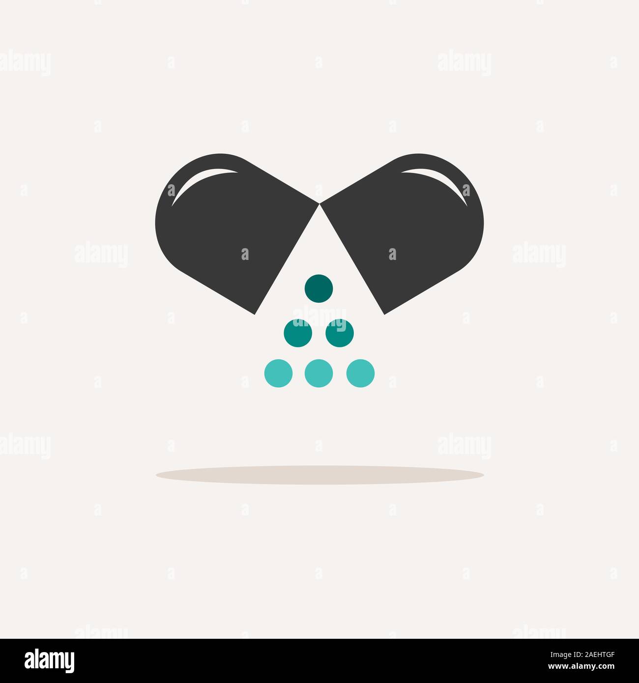 Opened pill. Icon with shadow on a beige background. Pharmacy flat ...