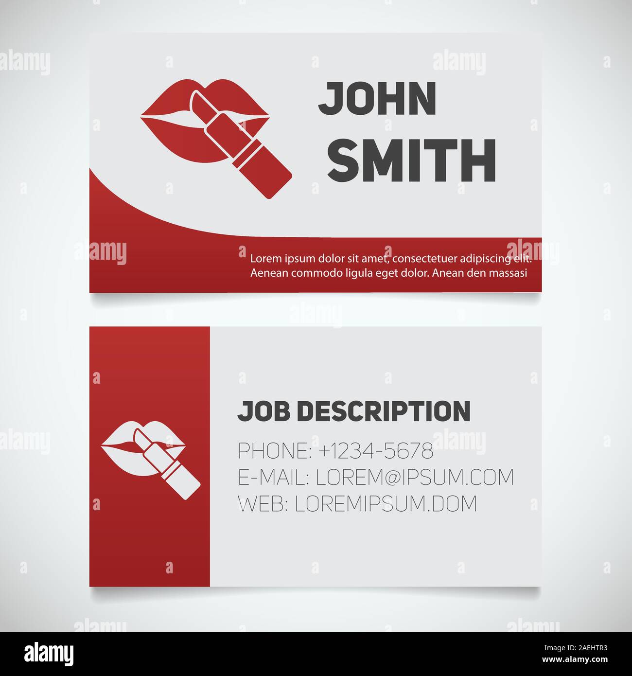 Business card print template with lipstick and lips logo. Visagist ...