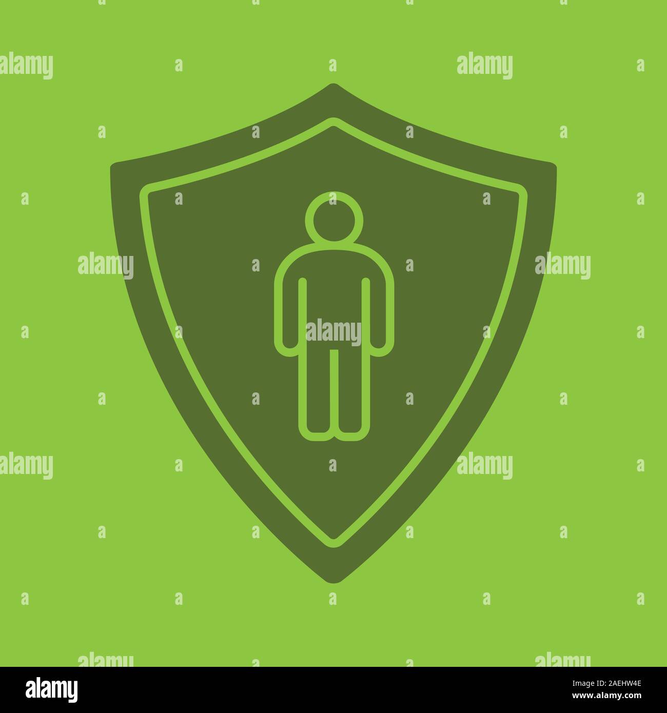 Bodyguard glyph color icon. Silhouette symbol. Protection shield with ...