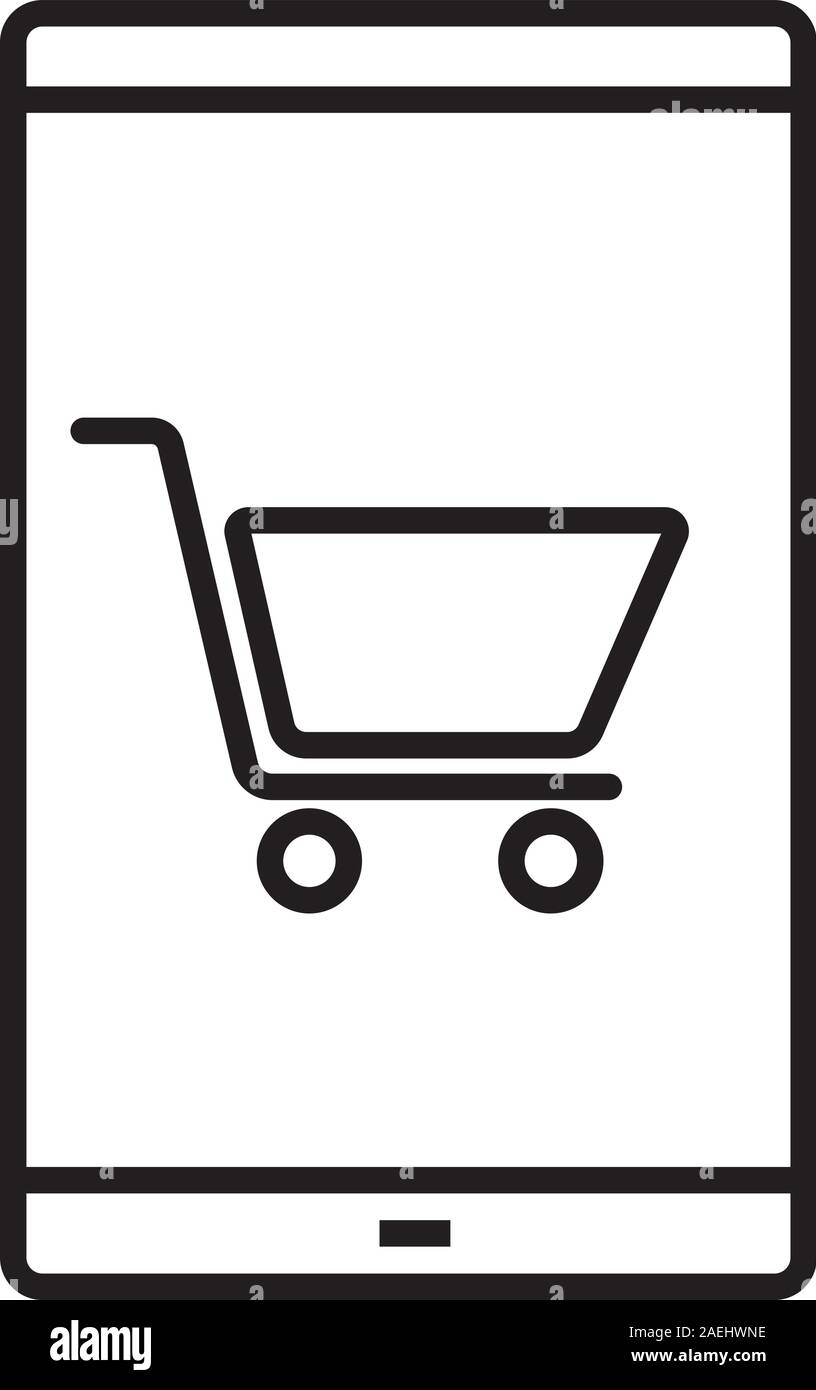 Smartphone shopping app linear icon. Thin line illustration. Smart ...