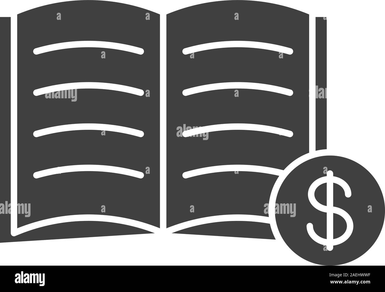Buy book glyph icon. Bookstore. Silhouette symbol. Textbook with dollar ...