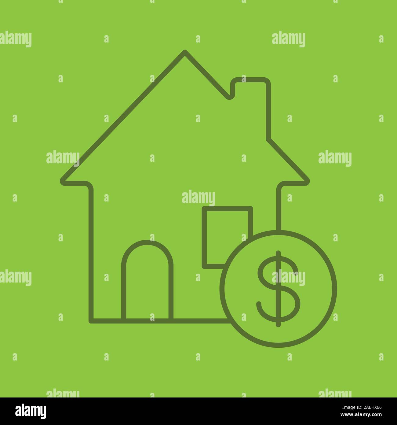 Real estate market color linear icon. Rental house with dollar sign ...