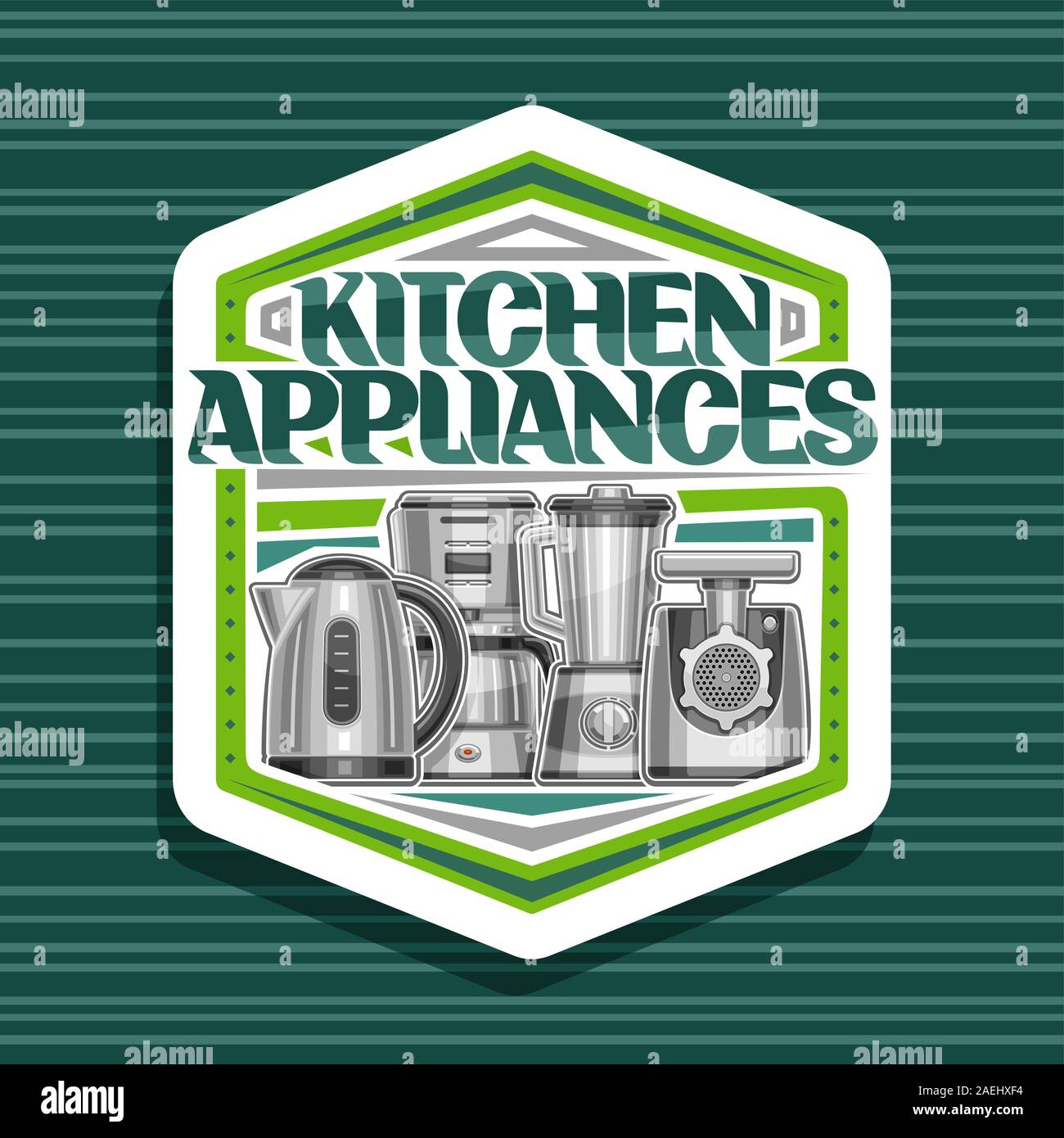 Vector logo for Kitchen Appliances, white hexagonal tag with ...