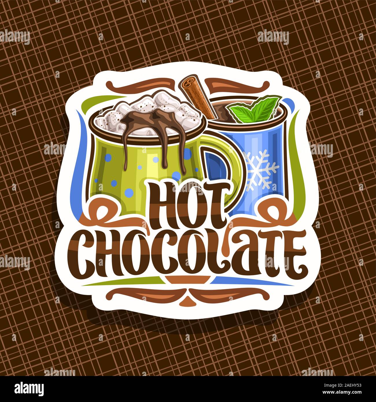 Vector logo for Hot Chocolate, decorative cut paper badge with 2 cups ...