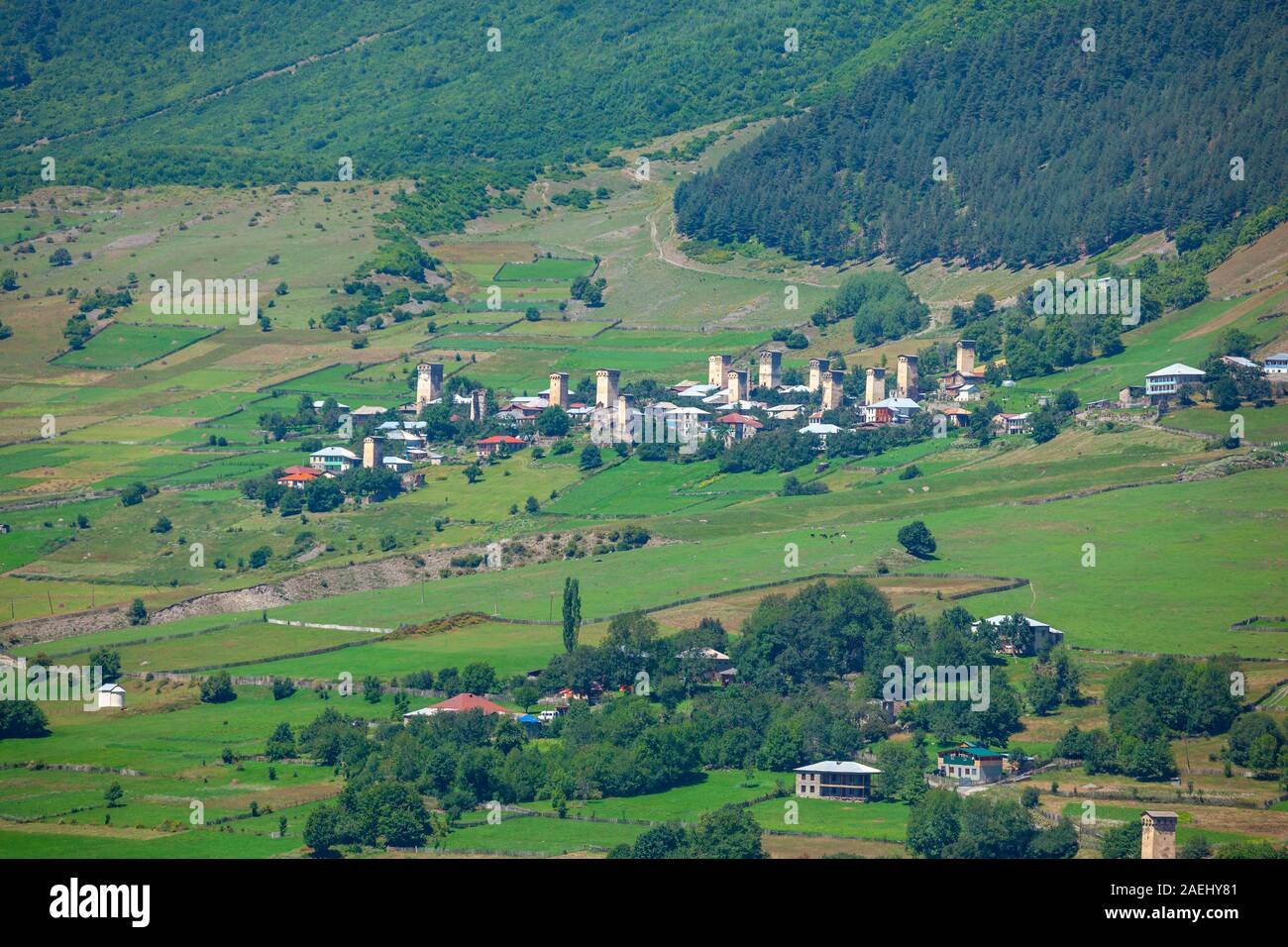 Beautiful view from Svaneti, castles in old village. Mulakhi, Georgia ...
