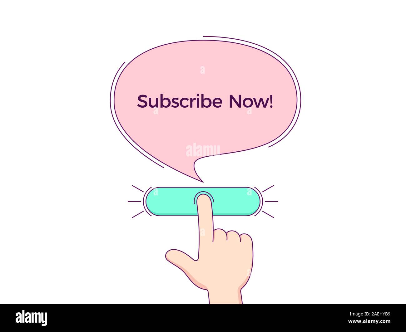 Call to action with text Subscribe Now. Cartoon human hand push the ...