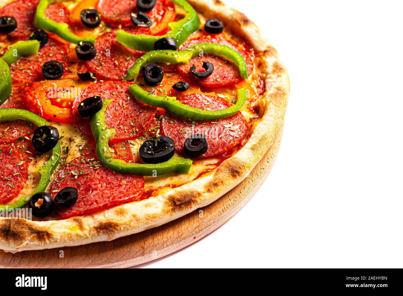 Pizza close up. Photo of pizza isolate on stand with blank space from ...
