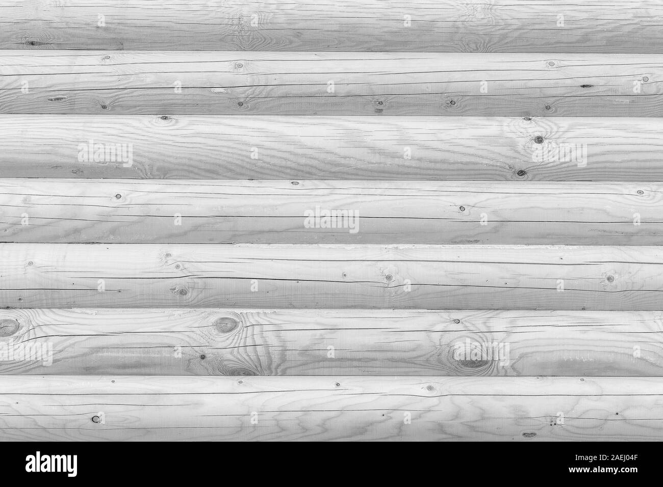 Wooden wall from white logs as a background texture. Monochrome Stock ...