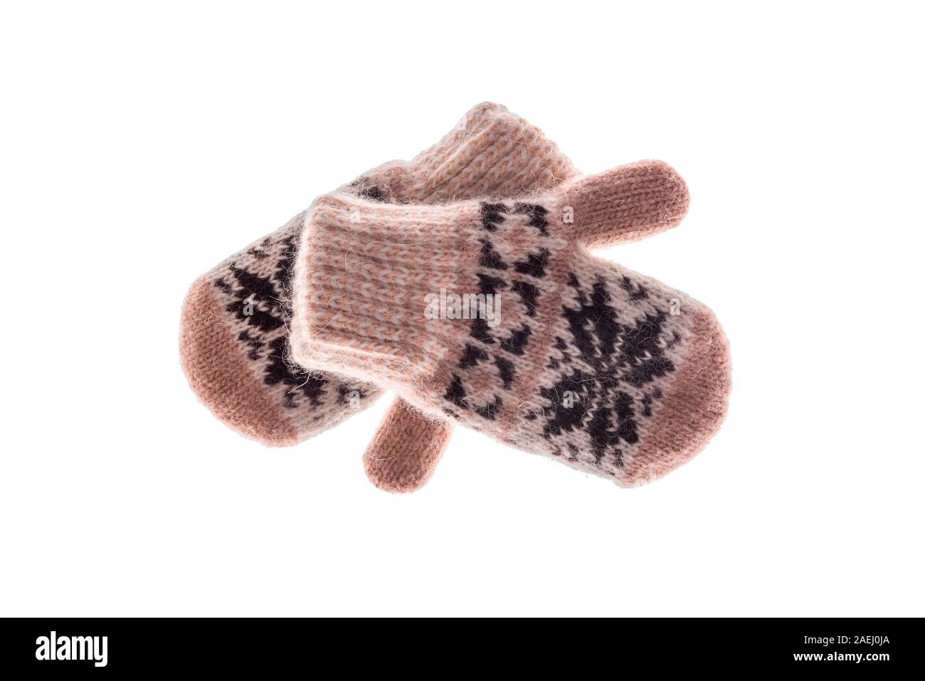 Winter wool mitts on a white background Stock Photo - Alamy