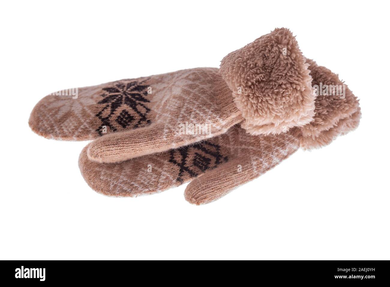 Winter wool mitts on a white background Stock Photo - Alamy