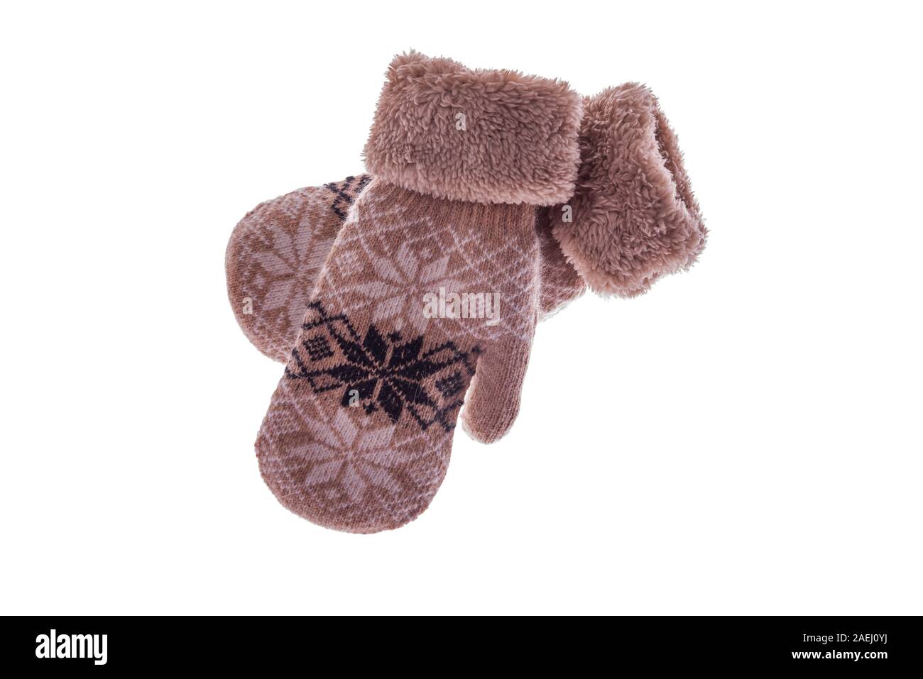 Winter wool mitts on a white background Stock Photo - Alamy