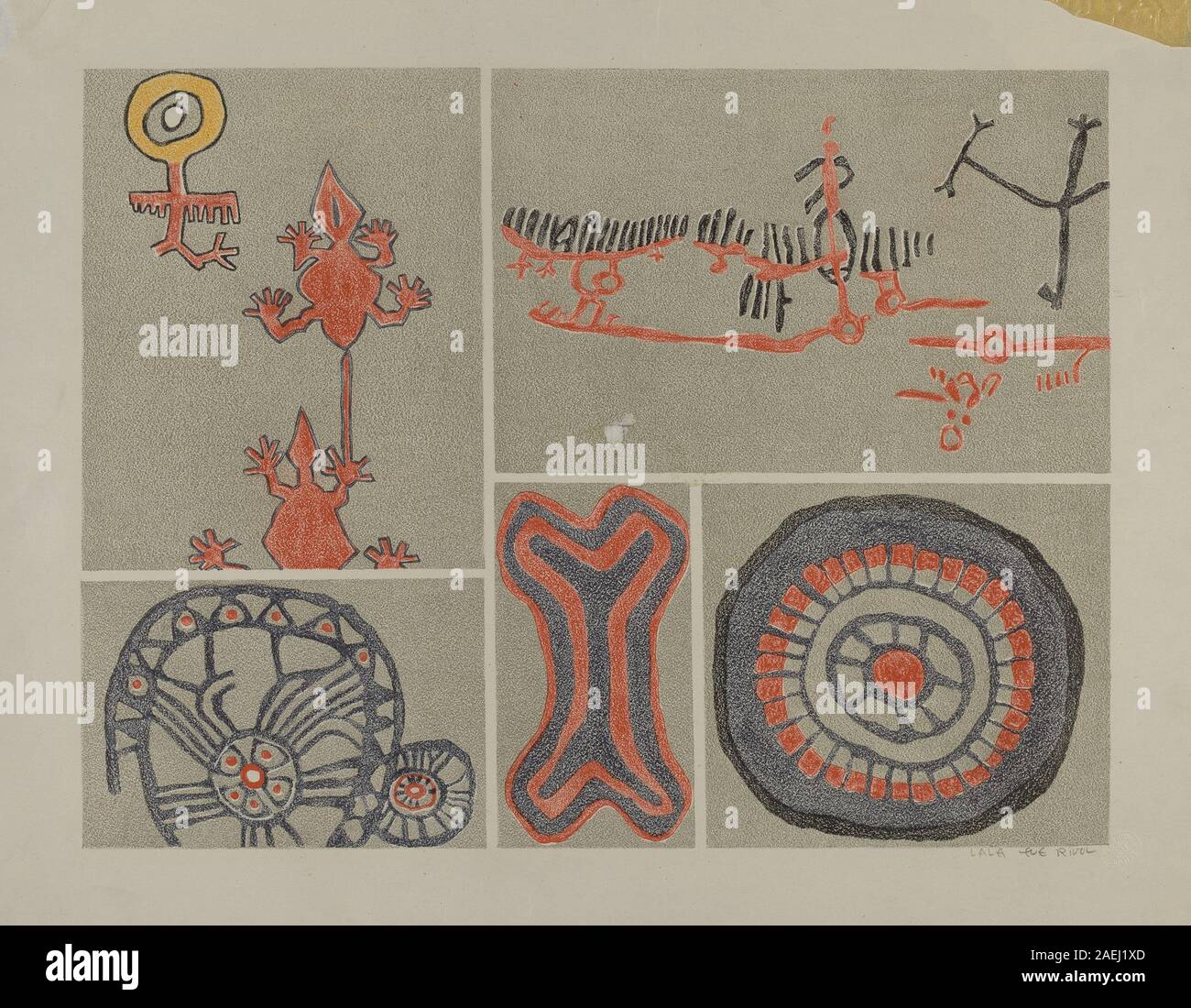 Petroglyph by Lala Eve Rivol, 1935-1942, a carved rock design showing ...