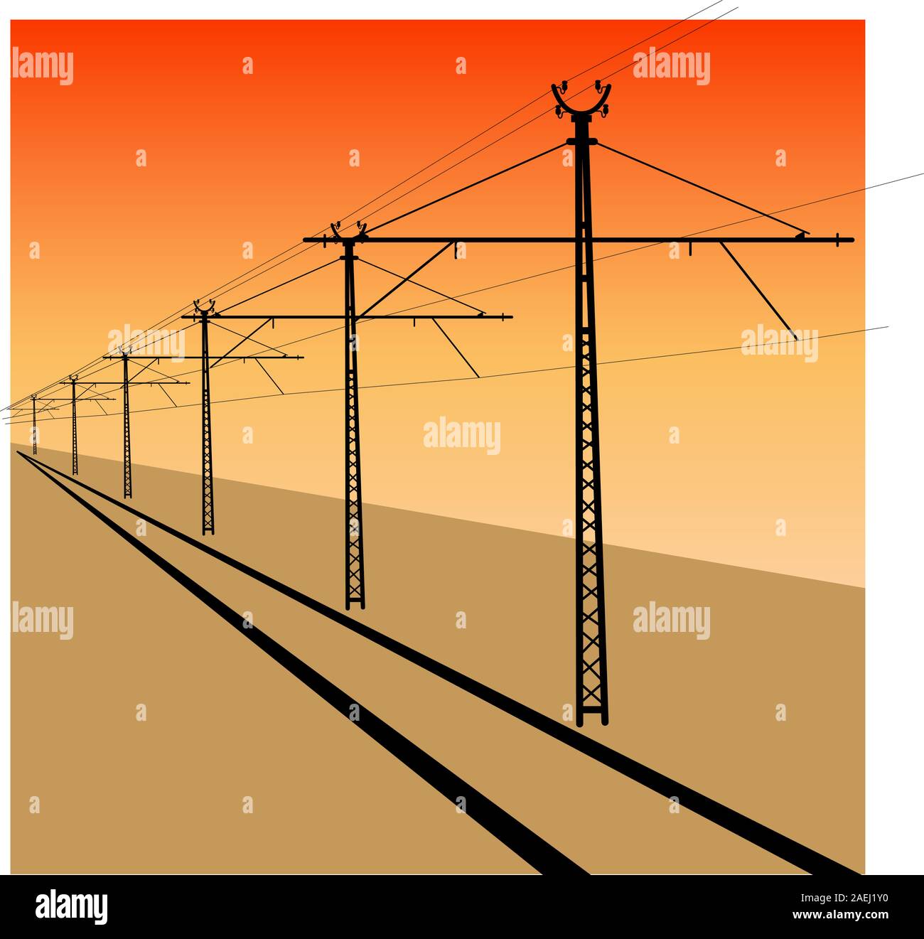 Railroad overhead lines. Contact wire. Vector illustration Stock Vector ...