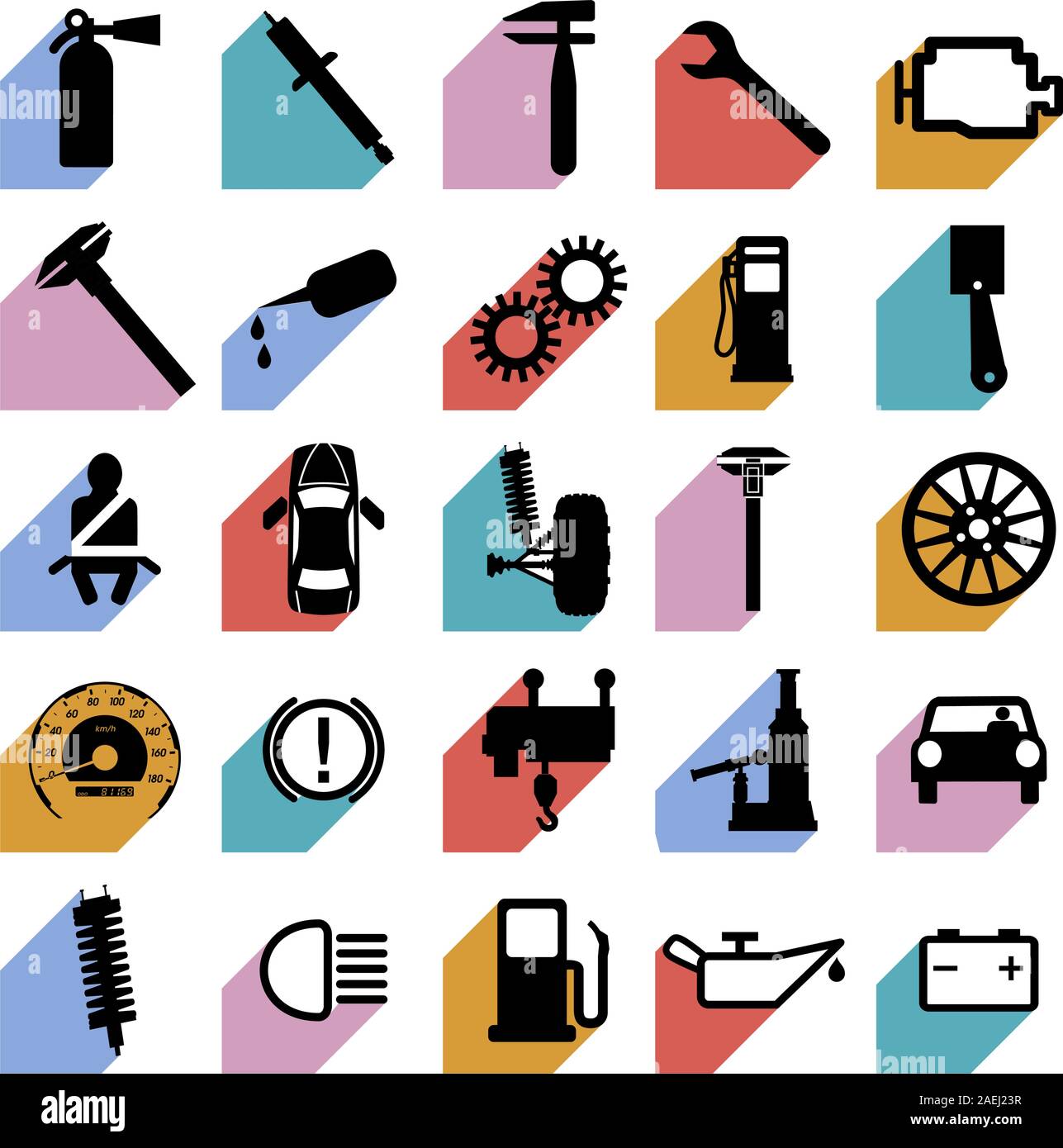 Collection flat icons with long shadow. Car symbols. Vector ...
