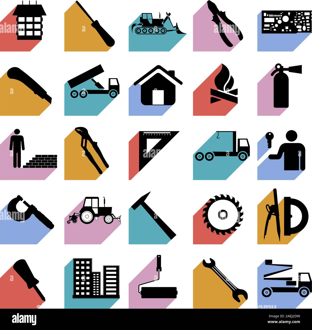 Collection flat icons with long shadow. Construction symbols. Vector ...